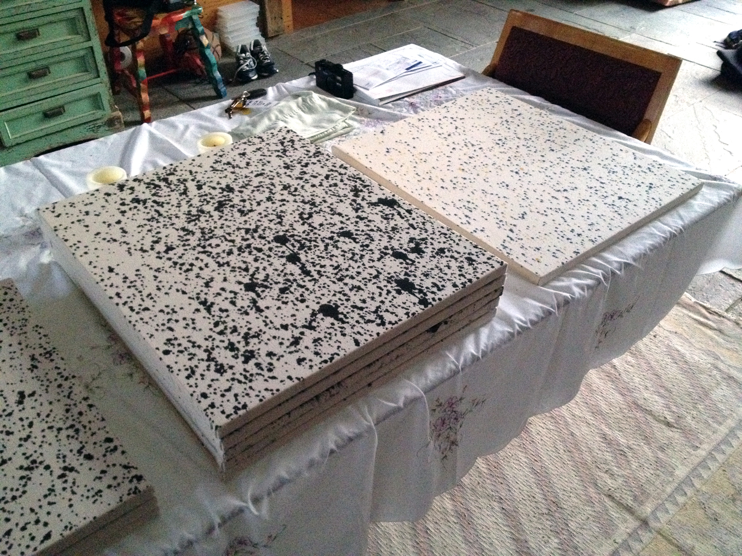 New Lucien Smith rain paintings at his studio upstate, New York. Photo... - purple ART