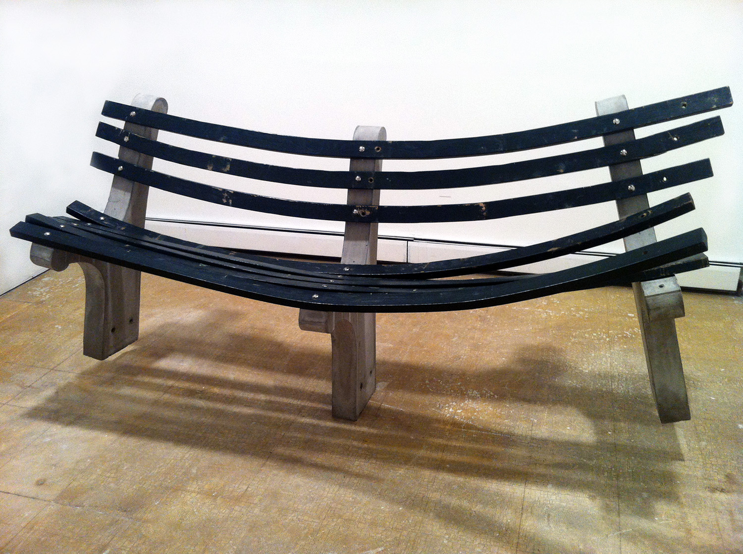 Bent park bench by Dan Colen at Karma bookstore, 249 Main street ...