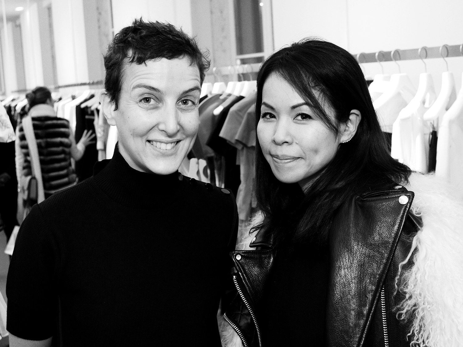 Sarah Andelman and Creative director of Sacai Chitose Abe at the "Sacai... - purple FASHION