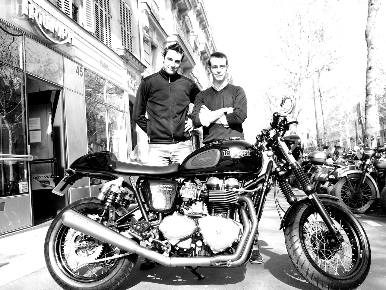 Benjamin and Sebastian with my new Thruxton 900, which they customized ...