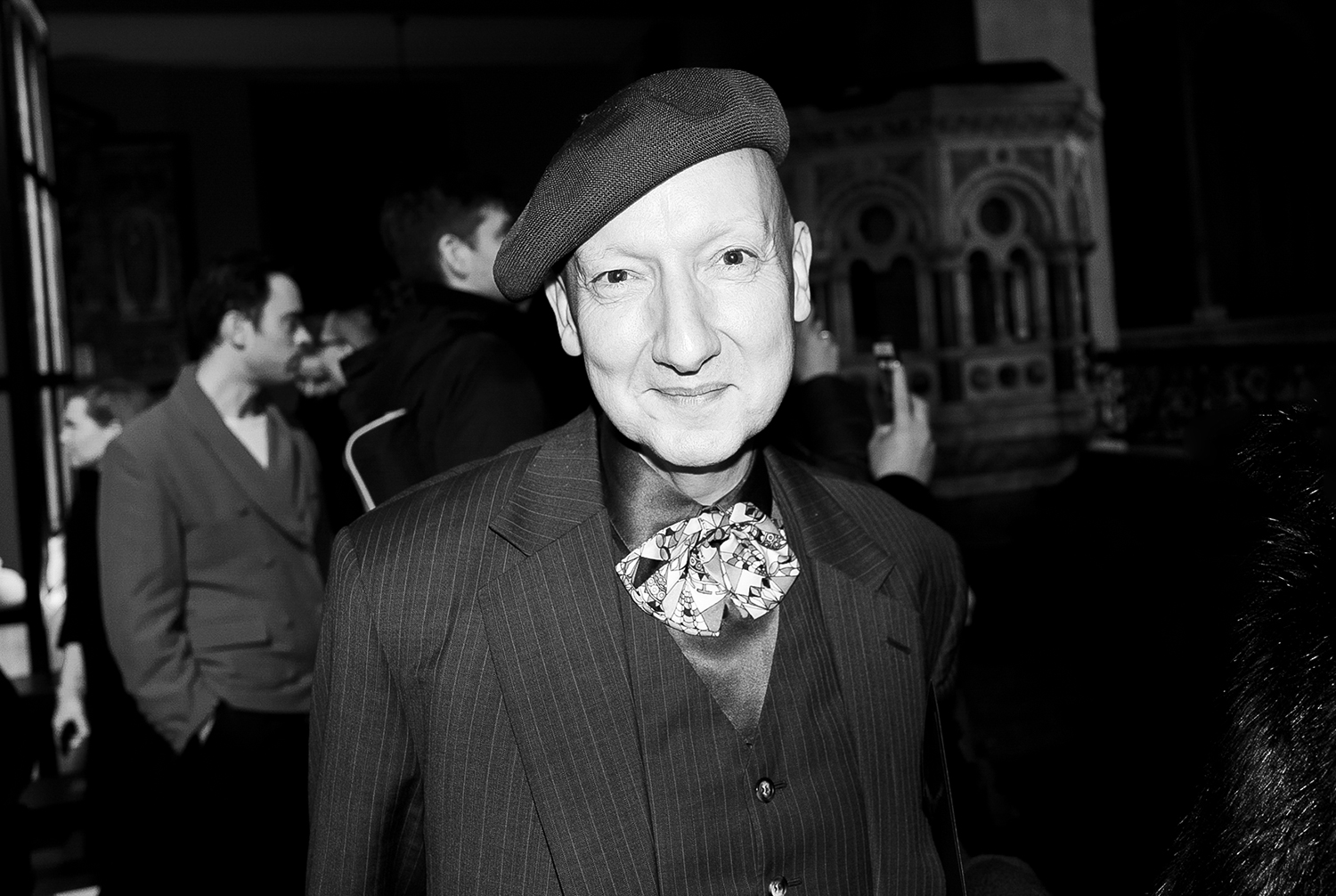 Famous milliner Stephen Jones at the Moschino Men's F/W 2016 show at ...