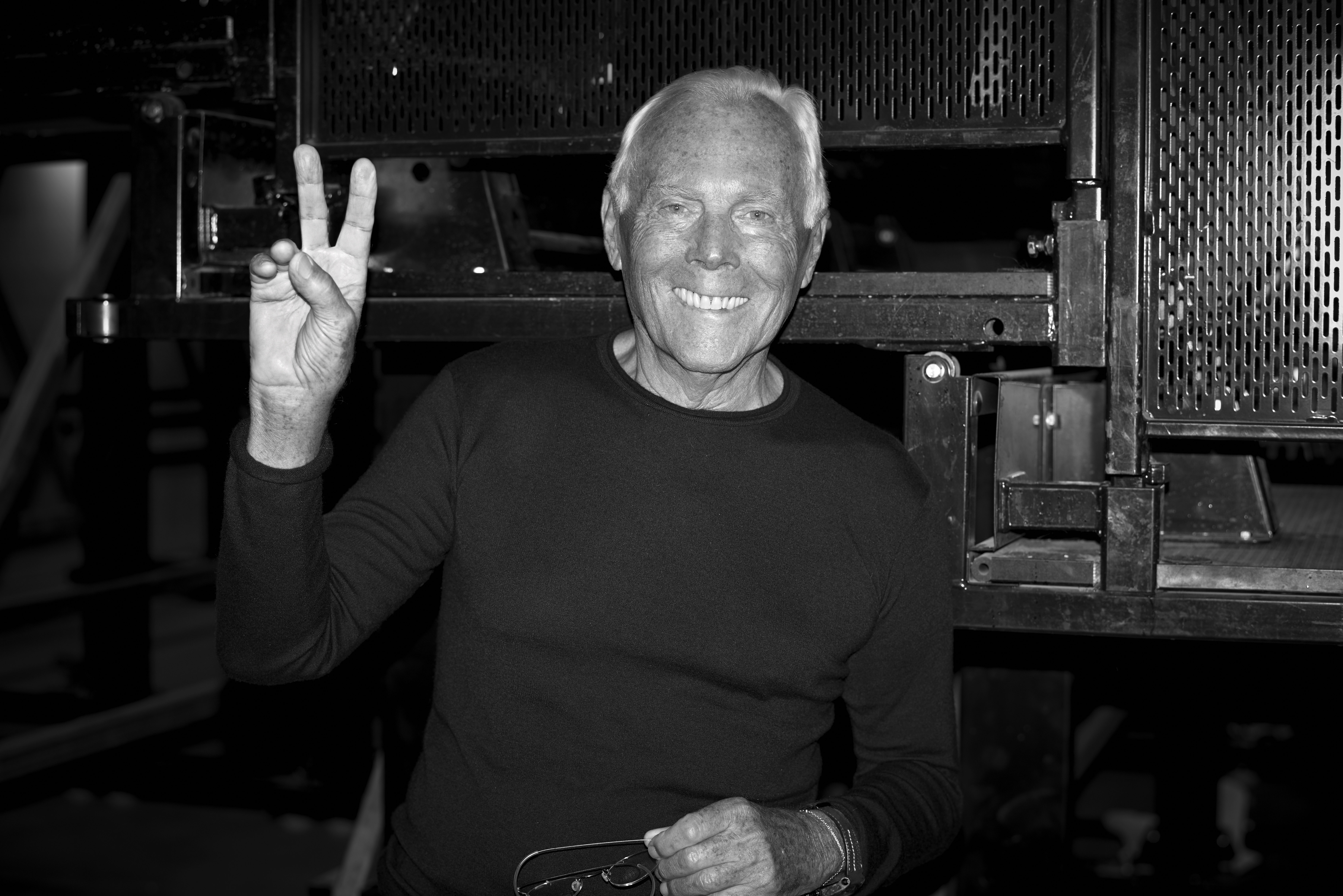 Giorgio Armani's backstage at the Emporio Armani S/S 2017 show at ...