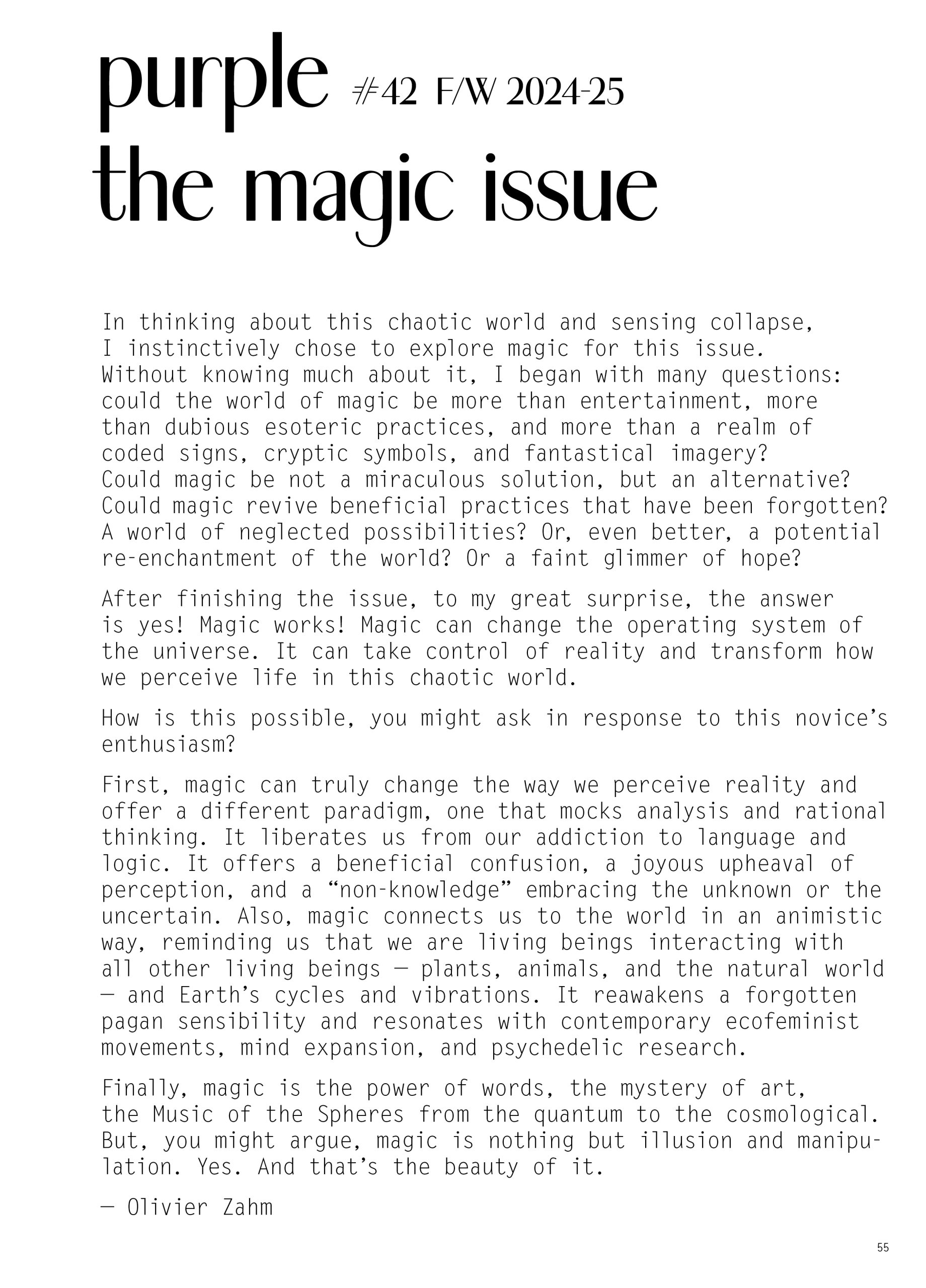 editor's letter - purple MAGAZINE